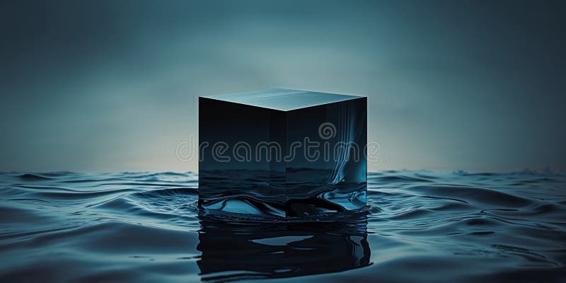 Dark Abstract Cube Floating on Dark Water. Stock Image - Image of naval ...