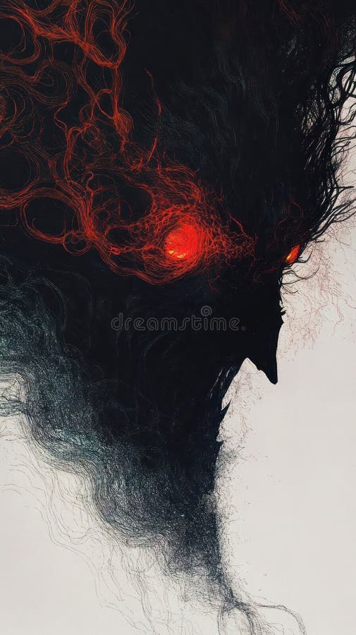 A Dark, Abstract Figure with Glowing Red Eyes, Evoking a Sense of ...