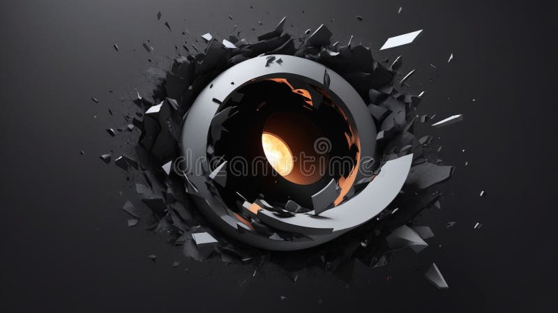Abstract Dark Background with a Shattered Ring Revealing a Glowing ...