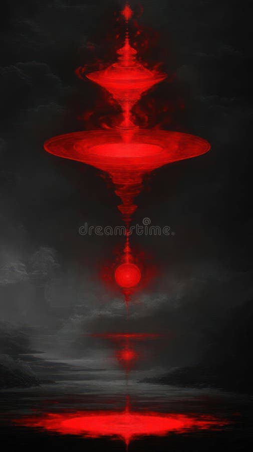 A Dark, Abstract Representation of a Red Vortex and Sphere Against a ...