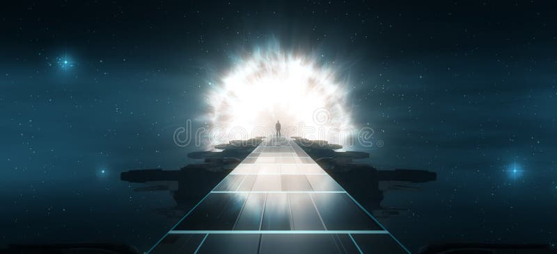 Dark Abstract Sci Fi Path with Outer Space in Background. Stock ...
