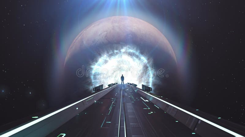 Dark Abstract Sci Fi Path with Outer Space and Planet in Background ...