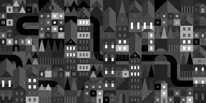 Dark Abstract Seamless Vector Bauhaus Geometric Night City Pattern ...
