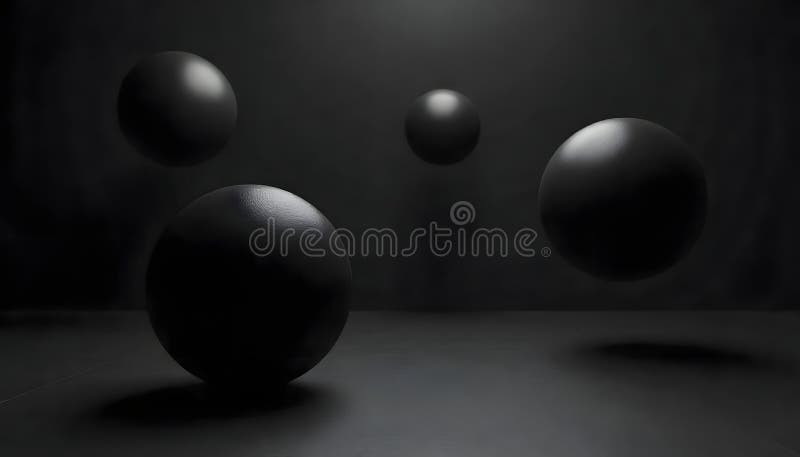 Dark Abstract Sphere Composition Featuring Multiple Floating Black ...