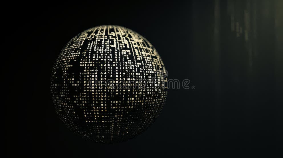 Dark Abstract Sphere with Glowing Binary Code Stock Image - Image of ...