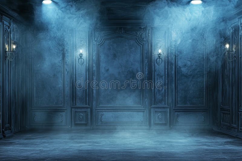 A Dark, Abstract Studio Room Illuminated by a Spotlight, Creating a ...