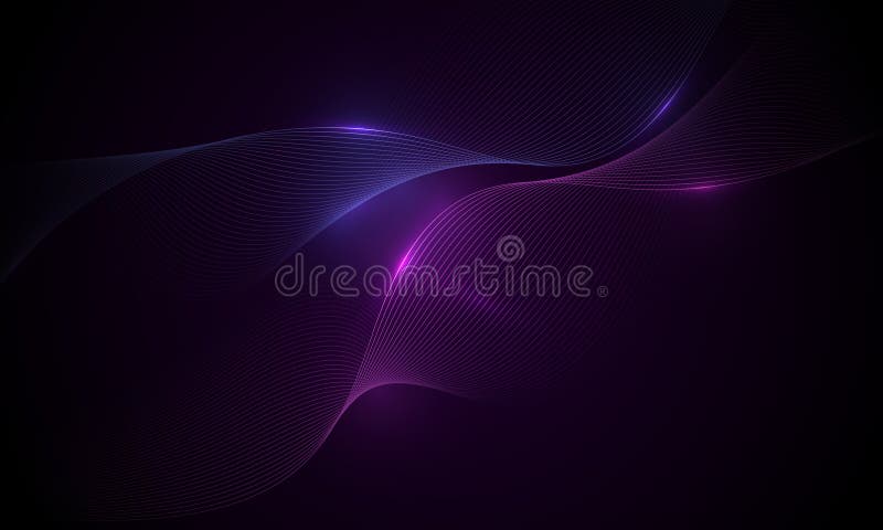 Dark Abstract Technology Background with Glowing Blue and Pink Wavy ...