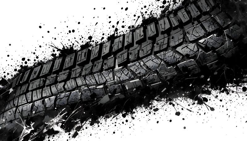 Dark Abstract Tire Tread Impression Featuring Splashes of Black Paint ...