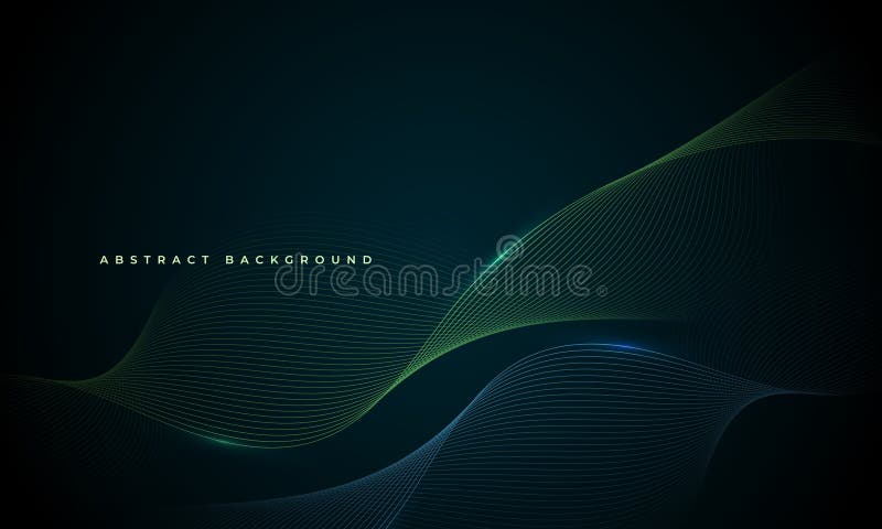 Dark Abstract Vector Background with Glowing Green and Blue Wavy Lines ...