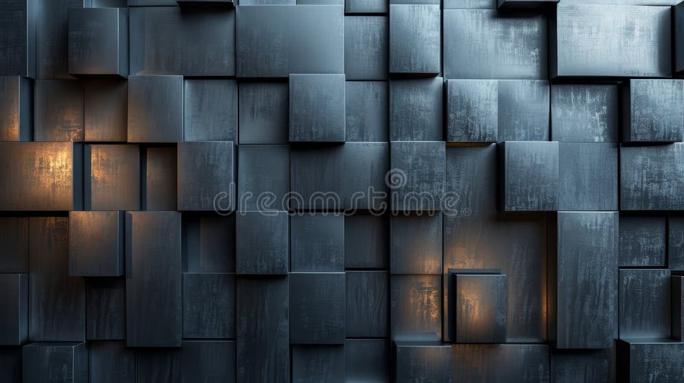 A Dark, Abstract Wall Made of Square Blocks with Subtle Light ...