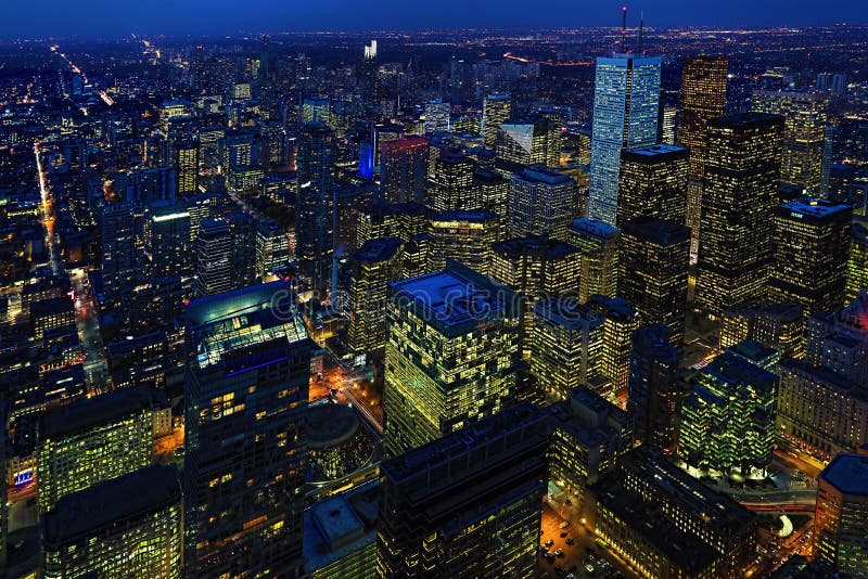 After Dark Aerial of Toronto City Center Stock Image - Image of office ...
