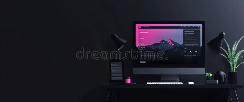 Dark Aesthetic Workspace with Modern Technology Stock Illustration ...