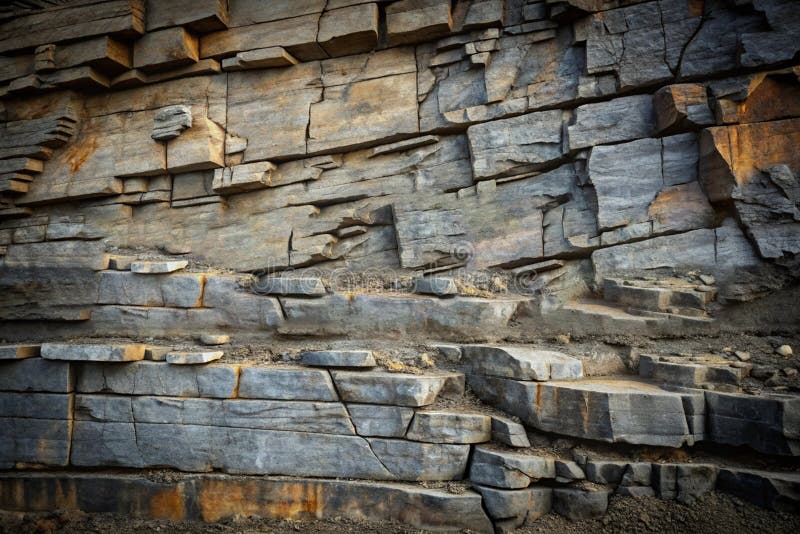 Dark Aged Cliff Face with Cracks and Layers Stock Illustration ...