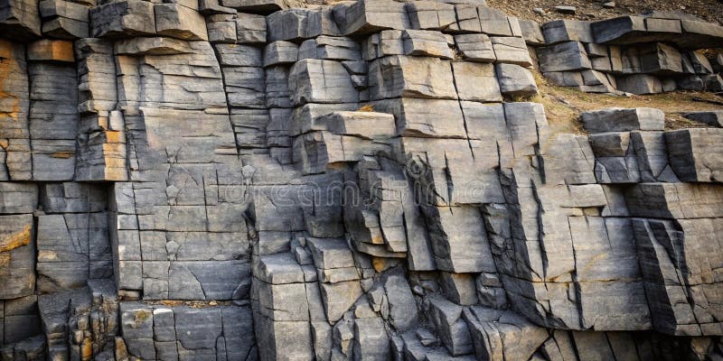 Dark Aged Cliff Face with Cracks and Layers Stock Illustration ...