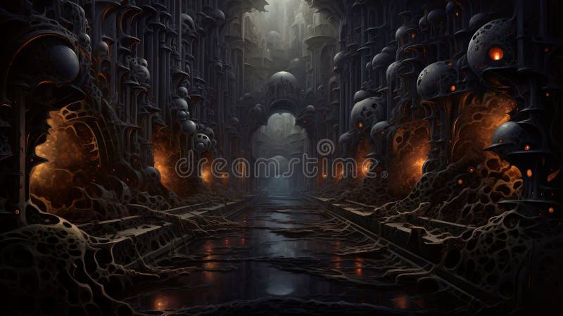 Dark Alien Palace Hallway Background AI Generated Stock Illustration ...