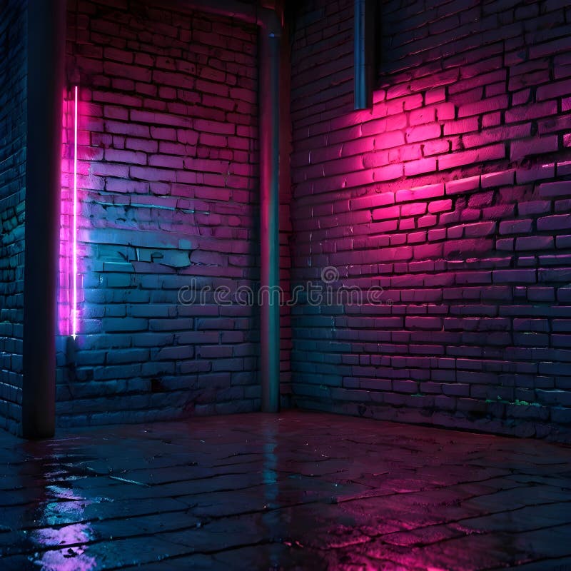 A Dark Alley Corner Illuminated by Vertical Pink and Horizontal Blue ...