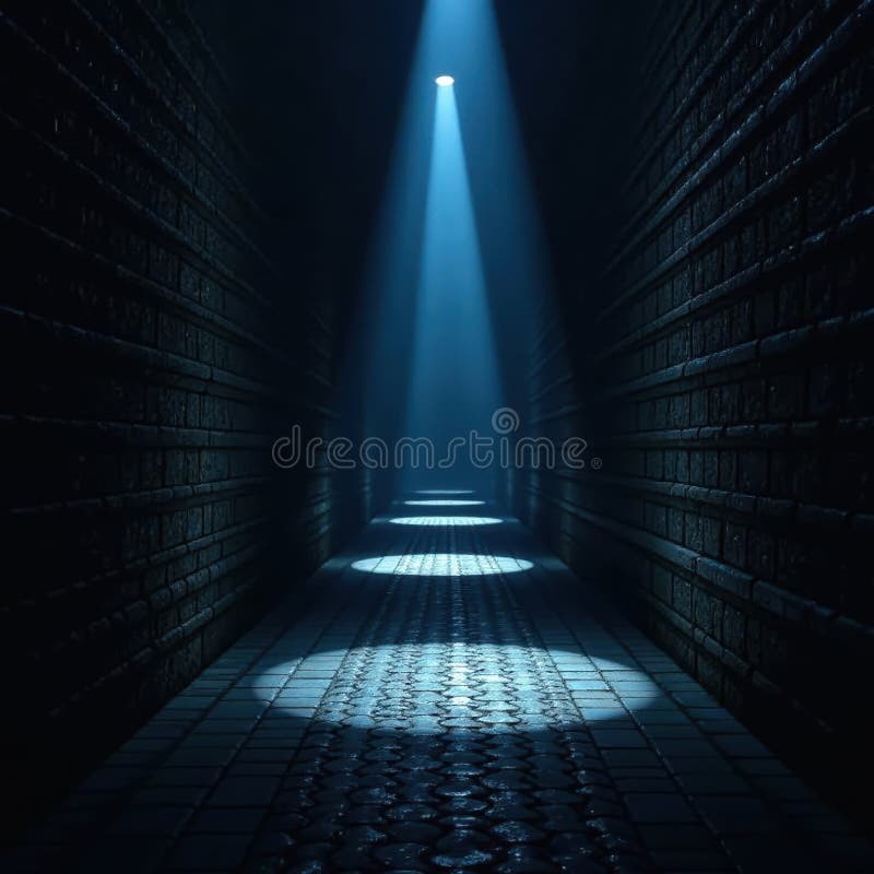 Dark Alley, Eight Divergent Spotlights Create Sharp Contrast, Mystery ...