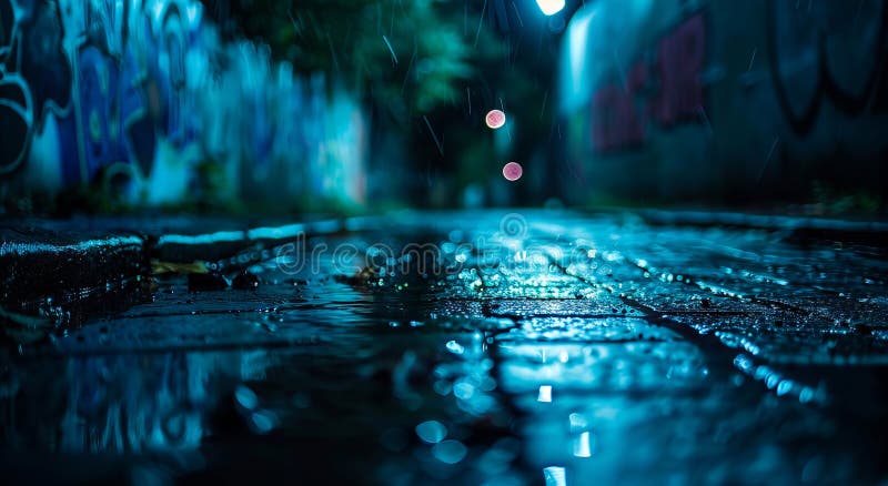 A Dark Alley with Graffiti and Rain Stock Image - Image of rainy, light ...