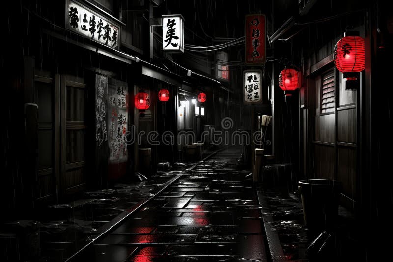 A Dark Alley with Red Lanterns on the Ground Stock Illustration ...