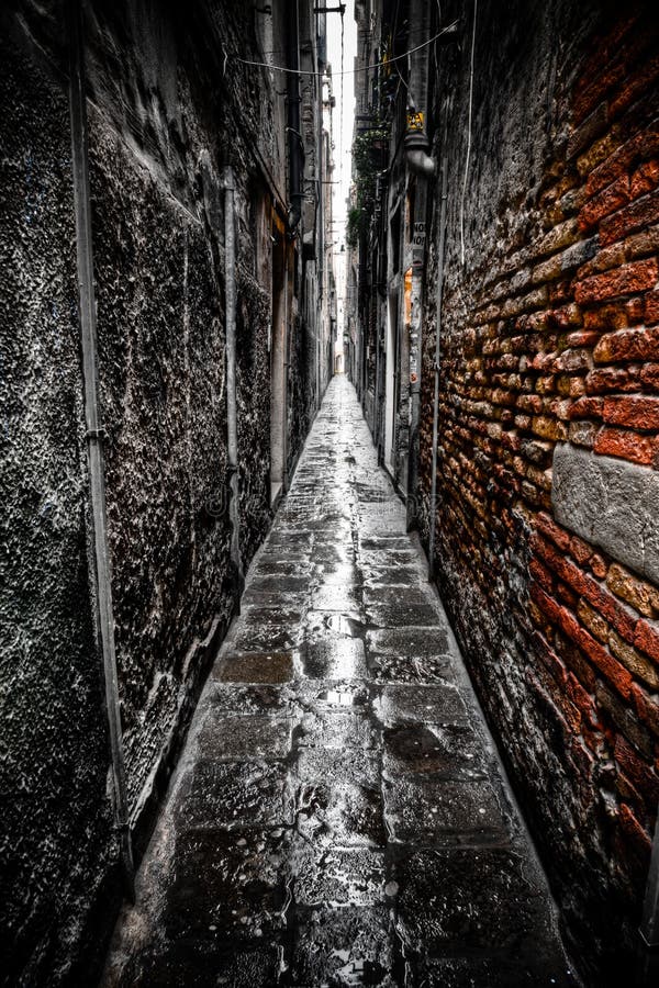 Dark alley in Venice stock photo. Image of rain, lane - 31192876