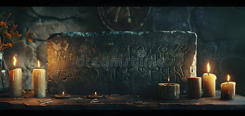 A Dark Altar with Ancient Runes Stock Illustration - Illustration of ...