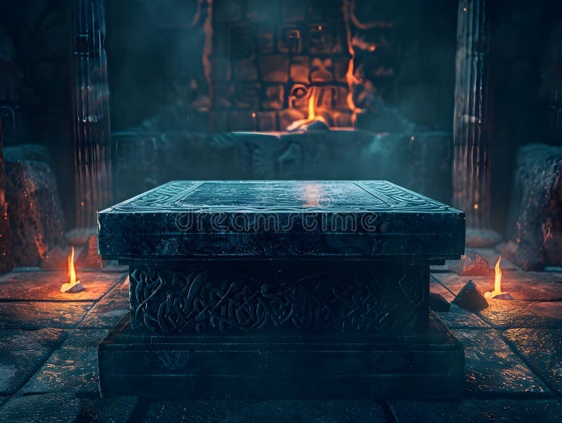 A Dark Altar with Glowing Runes Stock Illustration - Illustration of ...