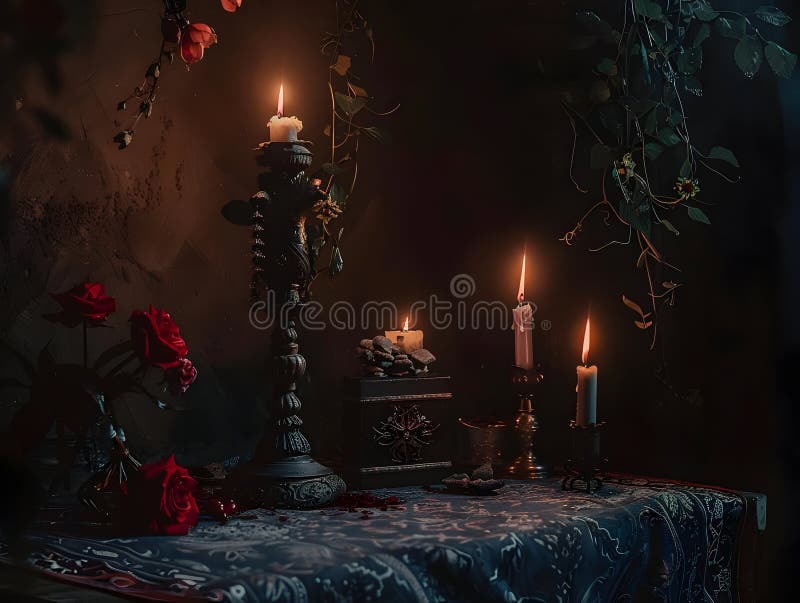 A Dark Altar with Ritualistic Items Stock Illustration - Illustration ...