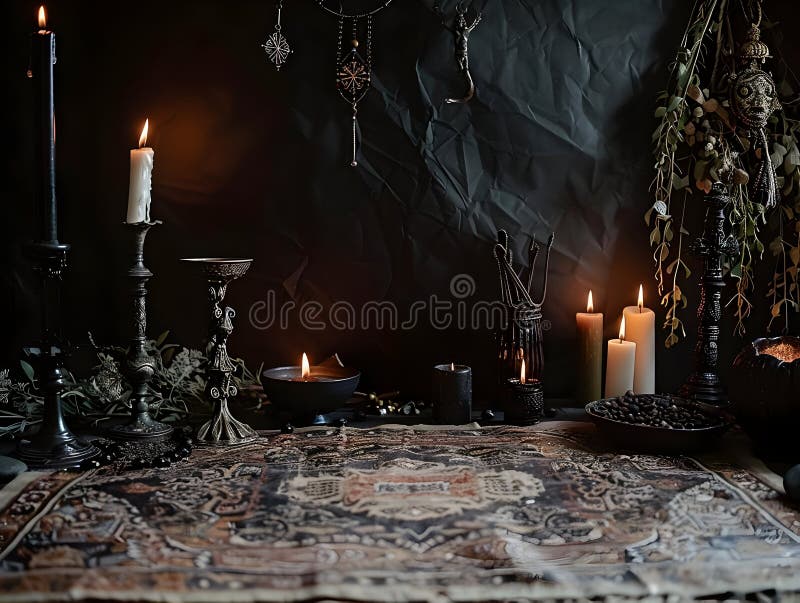 A Dark Altar with Ritualistic Items Stock Illustration - Illustration ...
