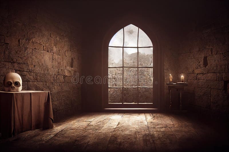 Dark Ancient Room with Light from Windows Digital Illustration. Stock ...