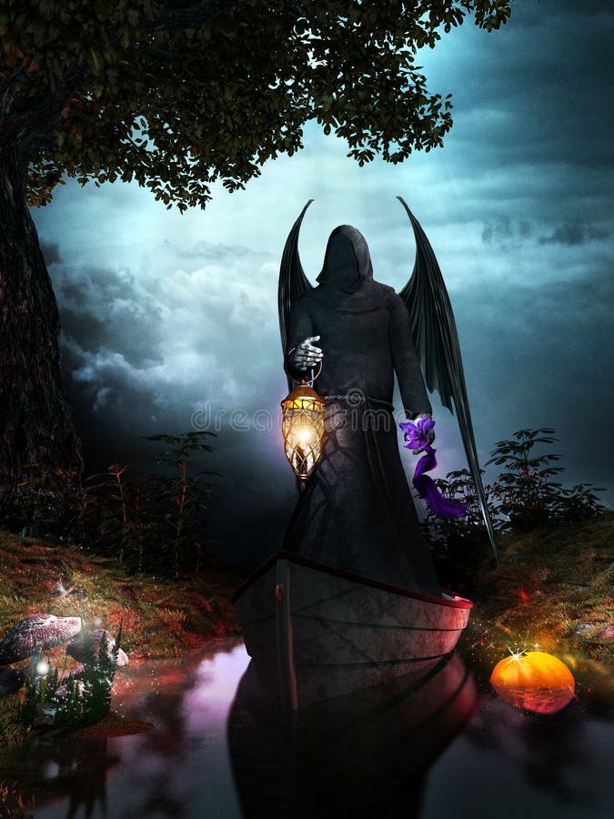 Dark Angel and lantern stock illustration. Illustration of halloween ...