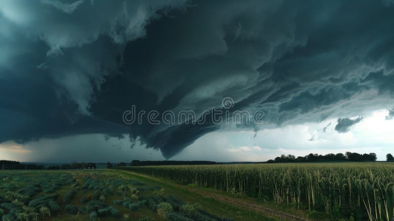 Dark Angry Clouds Hover Above a Peaceful Countryside As a Massive ...