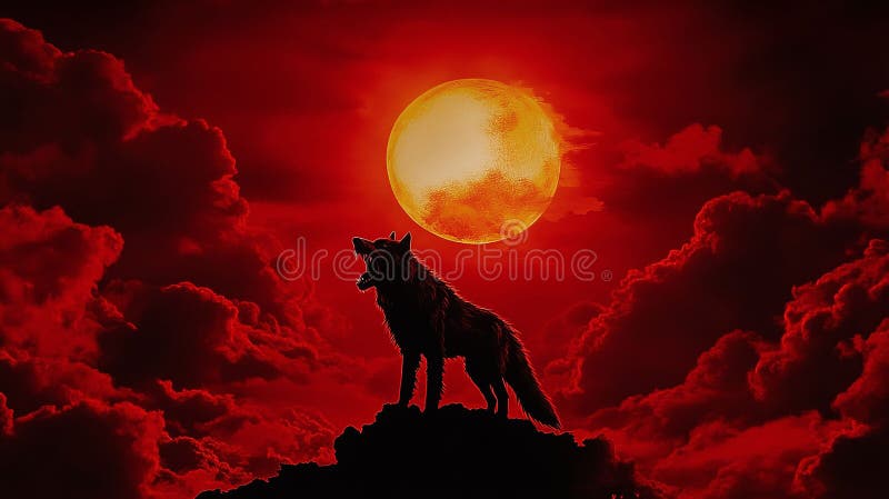 Dark Apocalyptic Scene of the Wolf Fenrir Devouring the Sun in a Blood ...