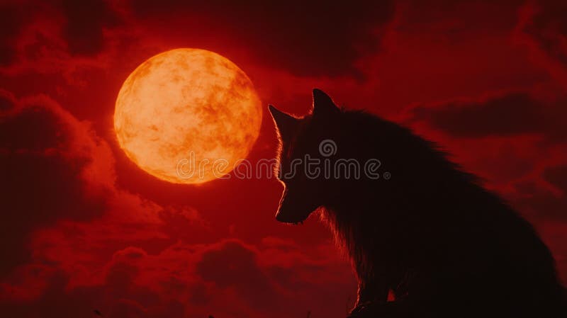 Dark Apocalyptic Scene of the Wolf Fenrir Devouring the Sun in a Blood ...