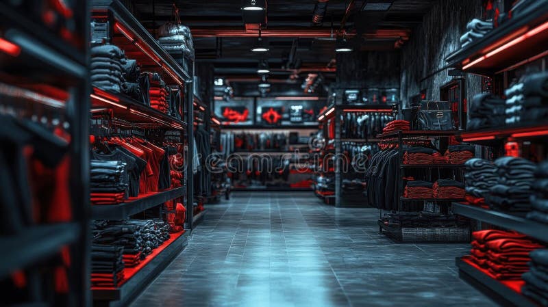 Dark Apparel Store Interior Stock Photo - Image of retail, clothing ...