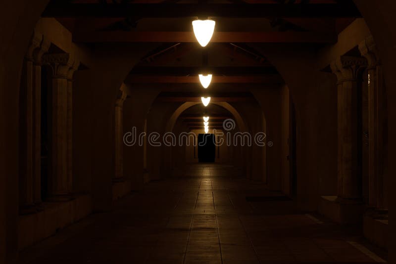 Dark Arched Hallway at Stanford University Stock Photo - Image of alto ...