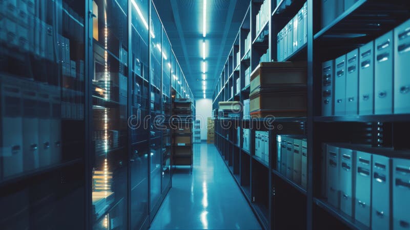 Dark Archive Room with Illuminated File Storage Stock Image - Image of ...