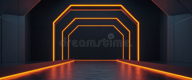 Dark Archway Stage with Neon Orange Lights Stock Photo - Image of wall ...