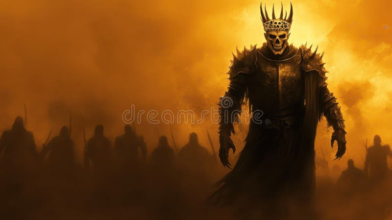 Dark Armored Demon King with Crown Stands Menacingly Stock Illustration ...