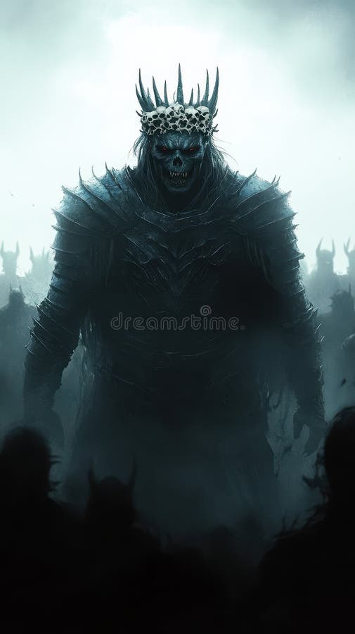 Dark Armored Demon King with Crown Stands Menacingly Stock Illustration ...