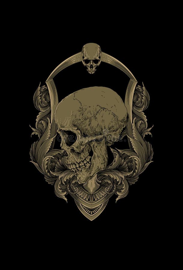 Dark Art Work Skull Demon Head Human Illustration Black Art Ornament ...