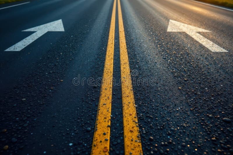 Dark Asphalt Road with Directional Arrow Markings , Wayfinding, Route ...