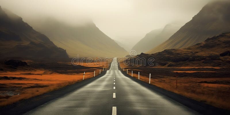Dark Asphalt Road Perspective with Mountain Range Background ...