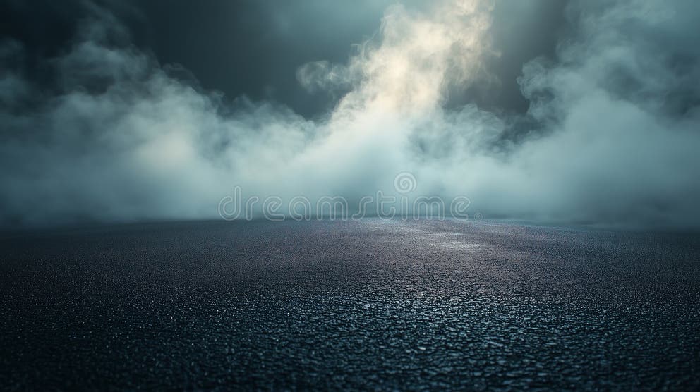 Dark Asphalt Street with Smoke, Empty Scene Featuring Dramatic Lighting ...