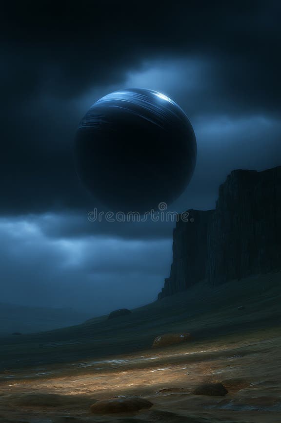A Dark, Atmospheric Scene Features a Colossal Floating Sphere with a ...