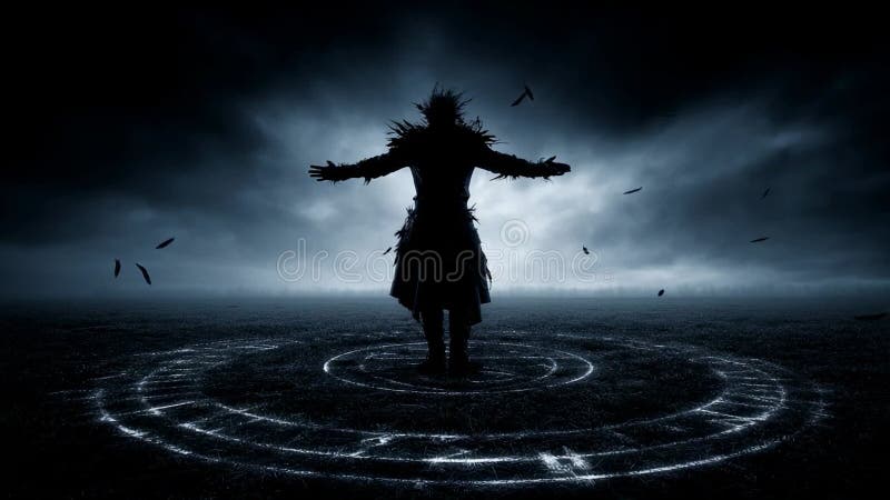 Mysterious Figure Casting a Spell Surrounded by Shadows in a Dark ...