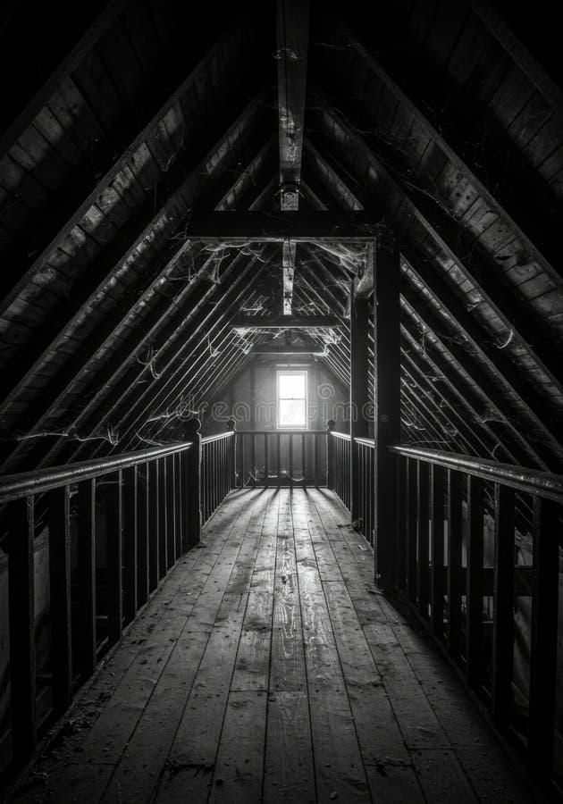 Dark Attic with Wooden Beams and Light from a Window Stock Illustration - Illustration of beams ...