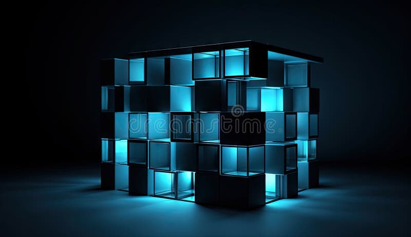 Dark Azure Square with Bold Shadows on Black Background. Perfect for ...