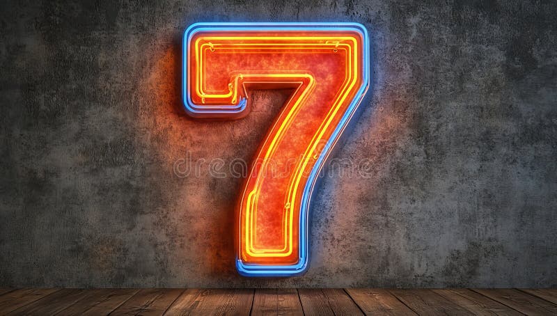 A Dark Backdrop Featuring a 3D Rendered, Neon Light-crafted Number 7 ...