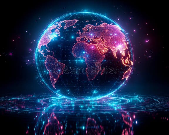 A Dark Backdrop Frames a Glowing Purple Globe, Representing Global ...
