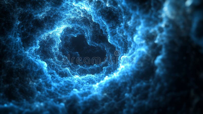 On a Dark Background, Abstract Blue Particles that Swirl Create a ...